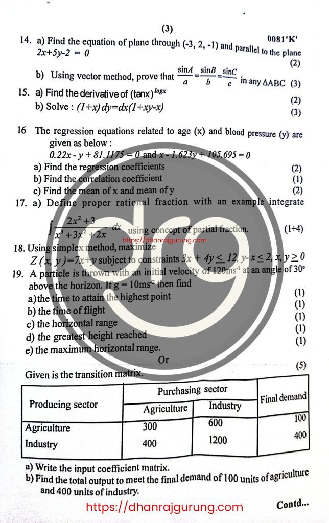 Math NEB Grade 12 Question Paper 2079-2022 Set2