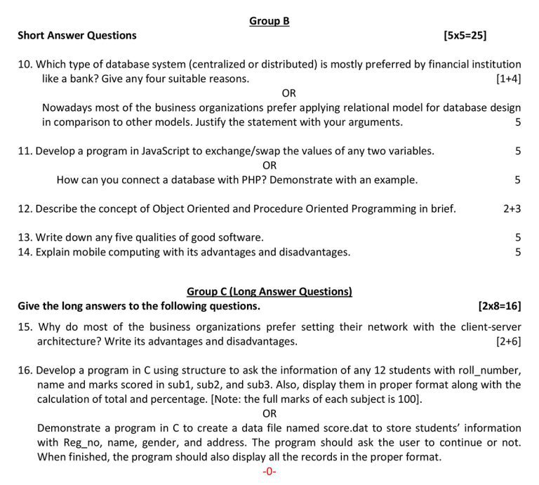 Computer Science NEB Grade 12 Model Question 2079-2023